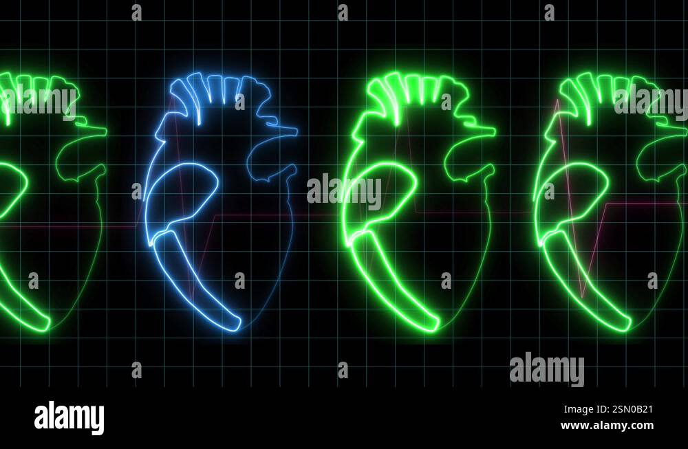 Heart Beat Indicator Moving With Neon Heart On Black Background Stock ...