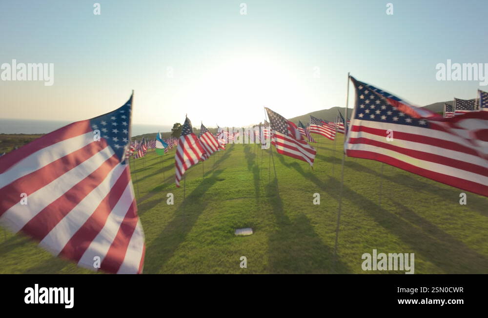 3,000 Flags Memorial for 9.11 Tragedies Captured by FPV Drone Stock ...