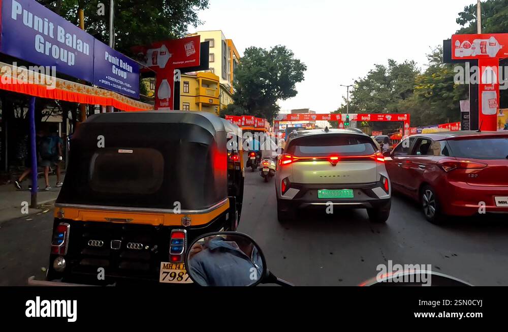 Traffic of Motorcycles and Cars in Karve Road. Pune City, India Stock ...