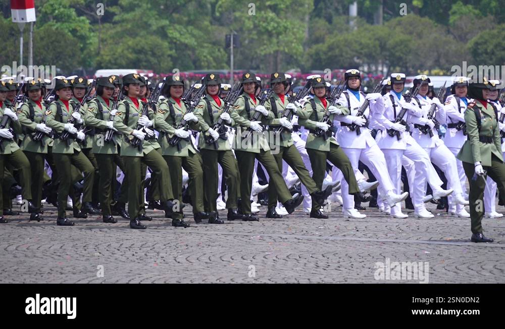 Jakarta, Indonesia - 09/11/2024: Indonesian National Army women parade ...