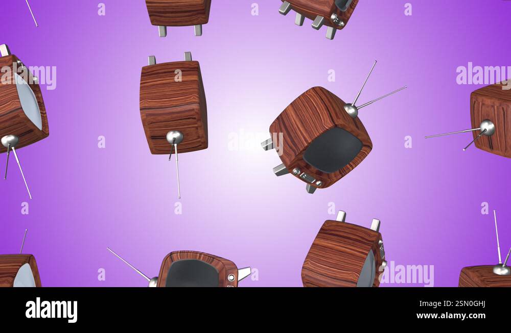 3D Retro TVs Falling on a Purple Background. 3D Retro TV Animation. 4K ...