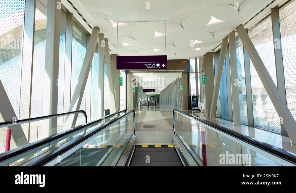 Train Sign board From escalator at Doha Metro Station in Doha, Qatar.18 ...