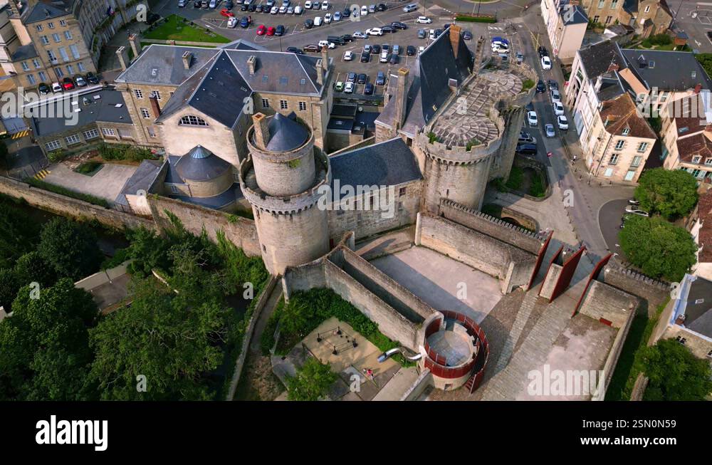 Upward aerial movement from the castle of the Dukes of Alencon, Alencon ...
