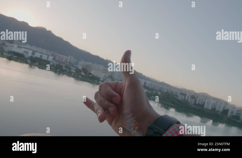 Pov of clasping hands as a symbol of victory greeting on a helicopter ...