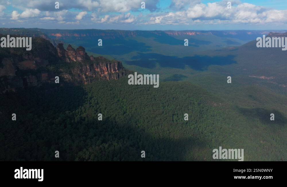 Echo Point Lookout Three Sisters cliff walk drone aerial Blue Mountains ...