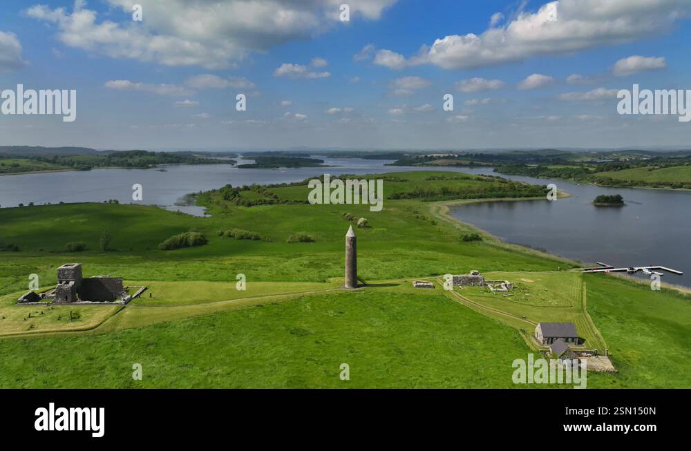 Devenish Island, County Fermanagh, Northern Ireland, June 2023. Drone ...