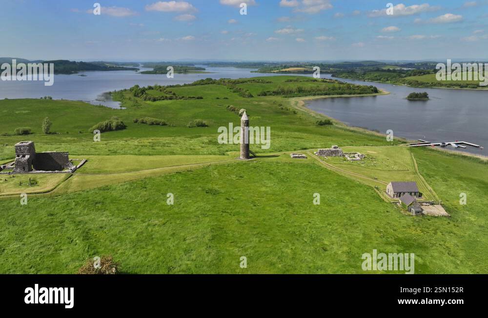 Devenish Island, County Fermanagh, Northern Ireland, June 2023. Drone ...