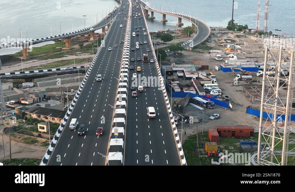 Aerial view of urban infrastructure and bridge, Nigeria Stock Video ...