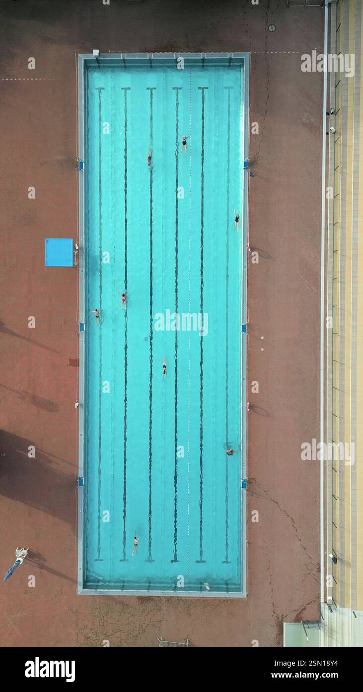 Aerial view of public pool with swimmers, Germany Stock Video Footage ...