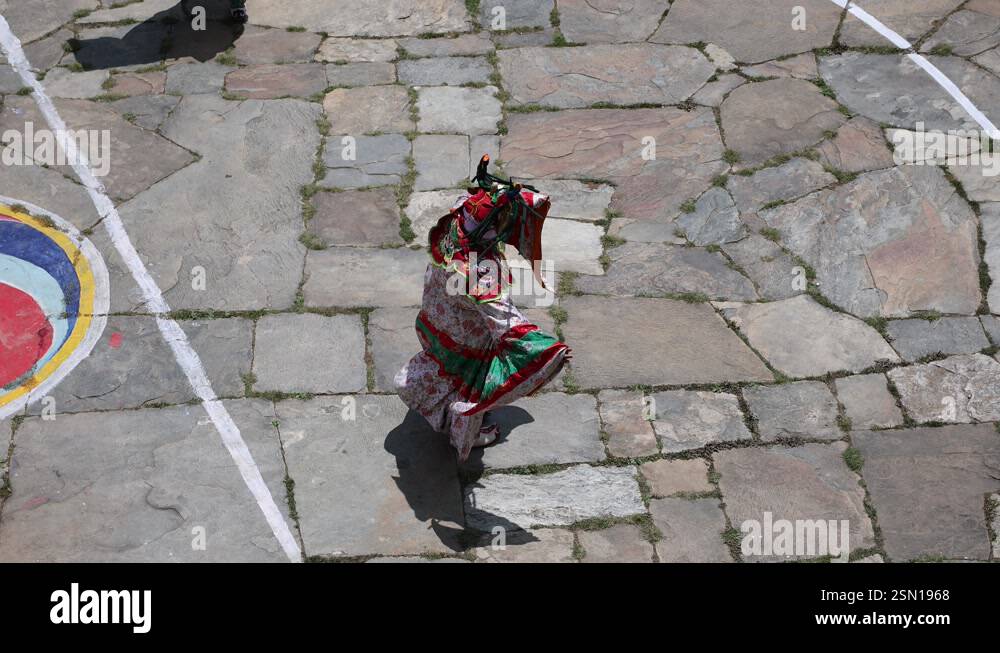 Mask dancer at the annual Ura Yakchoe festival, Bumthang, Ura, Bhutan ...