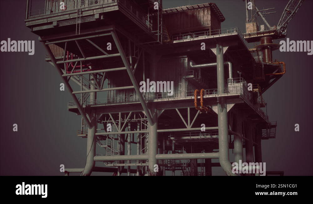 oil rig in the middle of the ocean, surrounded by an intricate network ...
