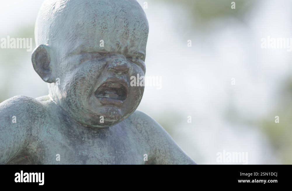 Oslo, Norway - 09/05/2024: Close up reveal to the face of The Angry Boy ...