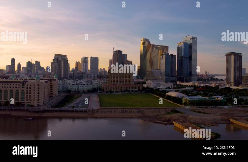 Koh Pich island in Phnom Penh, Cambodia capital city buildings skyline ...