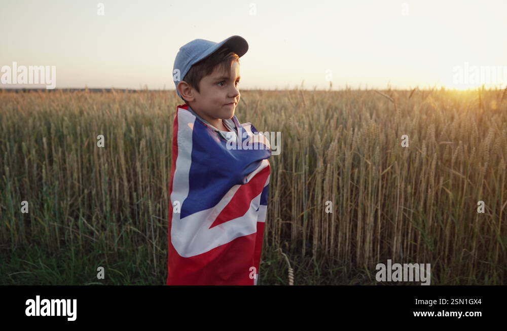 Little Boy,Cute British Patriot Kid Walking,Union Jack Flag On Nature ...