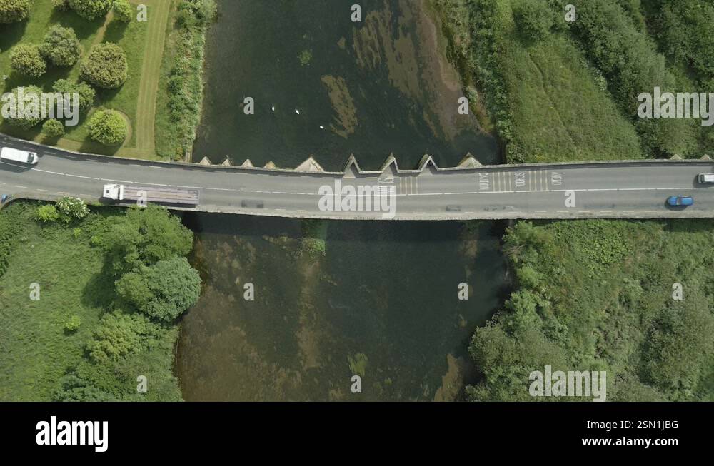 Above View Of Cars Across The Road Bridge Over The River Maigue In ...