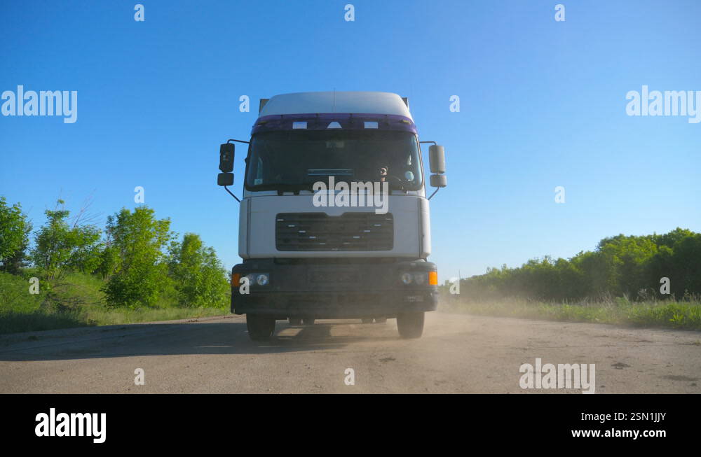 Truck with cargo trailer driving on highway transporting goods. Lorry ...