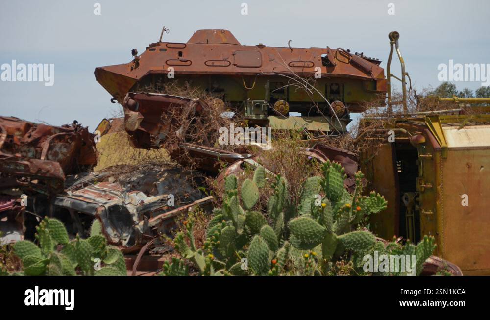 Eritrean tank cemetery, Asmara in Eritrea. Static view Stock Video ...