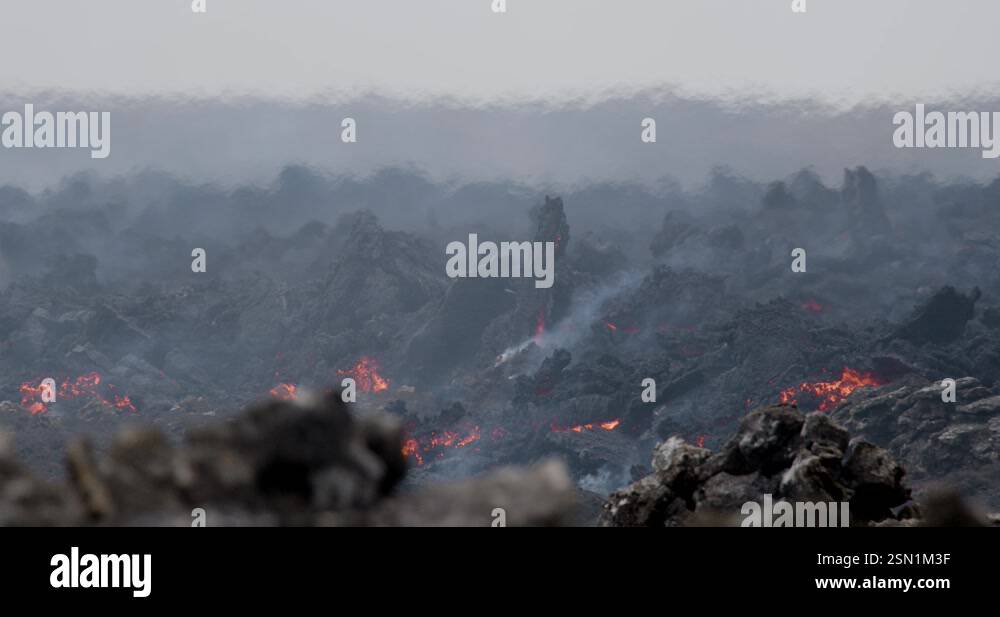 Molten lava flow from Grindavik volcano, Sundhnúkur crater, Iceland ...