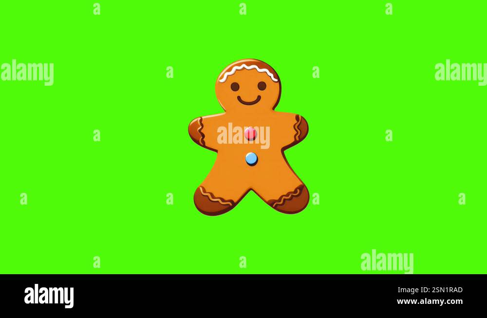 Gingerbread man dancing. 3D animation. Green screen background Stock ...