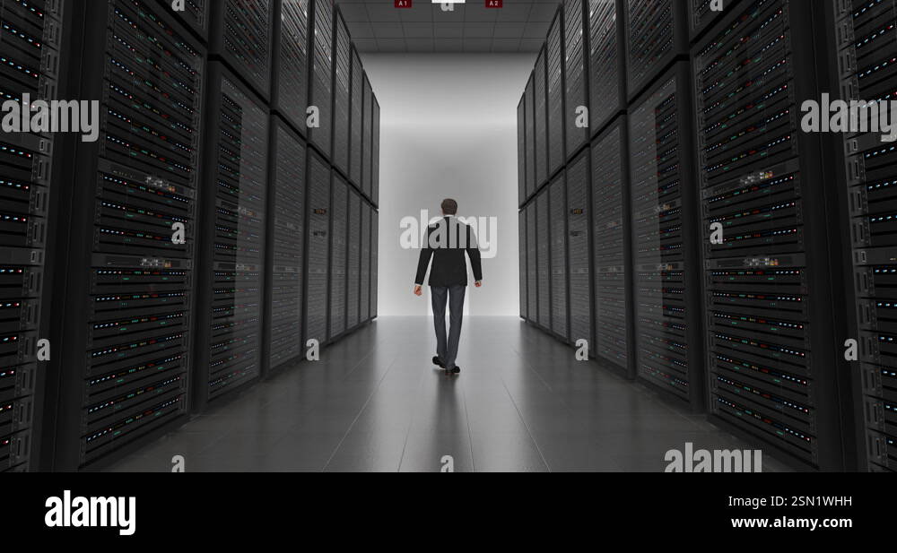 Executive in a Suit Leisurely Walking Through Modern Server Room Stock ...