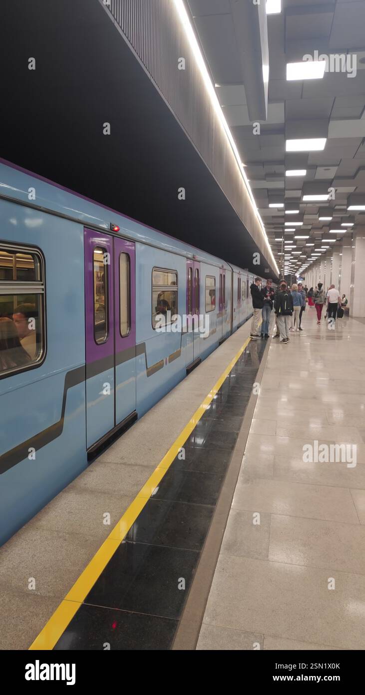 Vertical video. Moscow, Russia. Famous Moscow metro train - model 81 ...