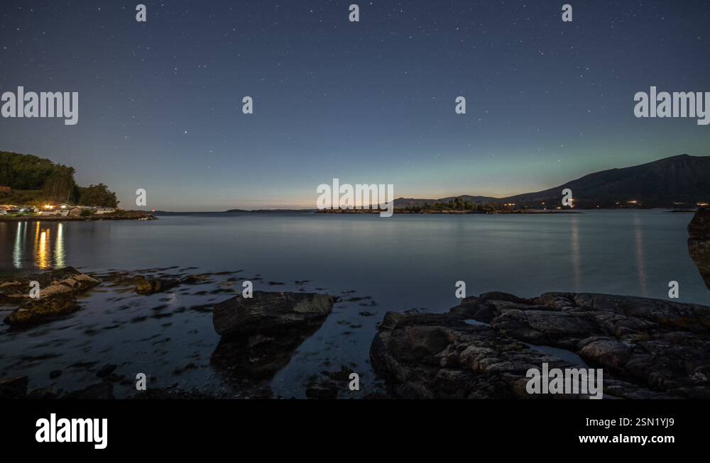 A timelapse video of the rising tide in the fjord as the darkness falls ...