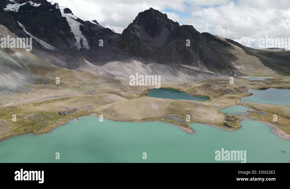Glacial Seven Lakes Ausangate in Andes, Peru, aerial scenery of ...