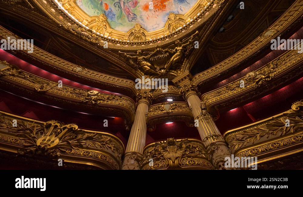 Paris, France - 09/17/2024: Paris Opera house balconies, pan up to ...