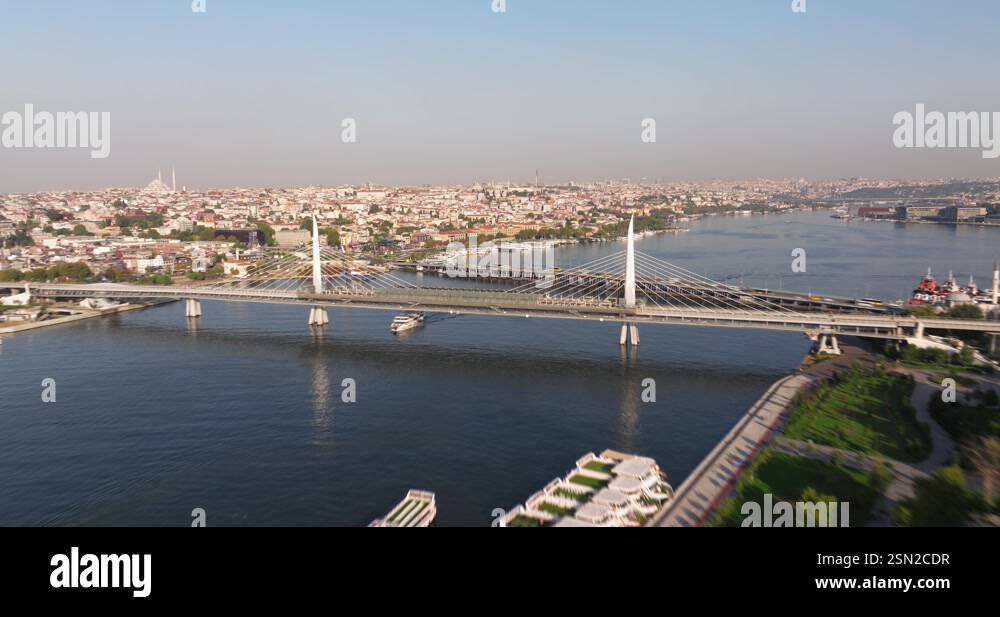 Pan Up Reveals Amazing Golden Horn in Istanbul, Turkey. Summer ...