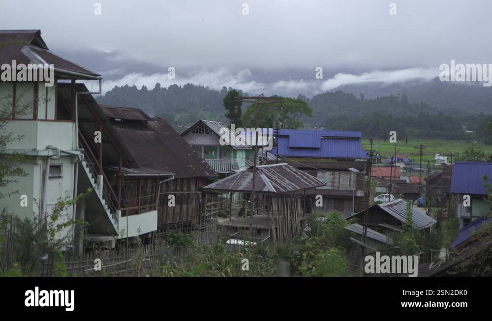 The natural diversity of hilly areas is houses and roads Stock Video ...