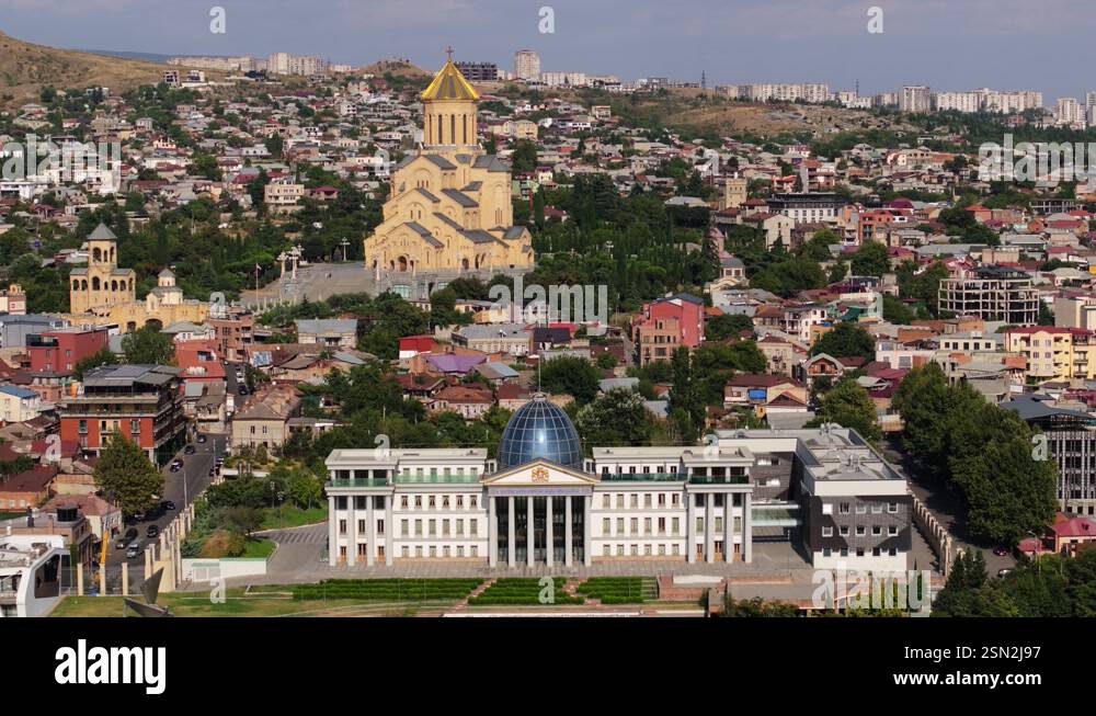 Forward Dolly Shot Above Tbilisi's Presidential Administration of ...