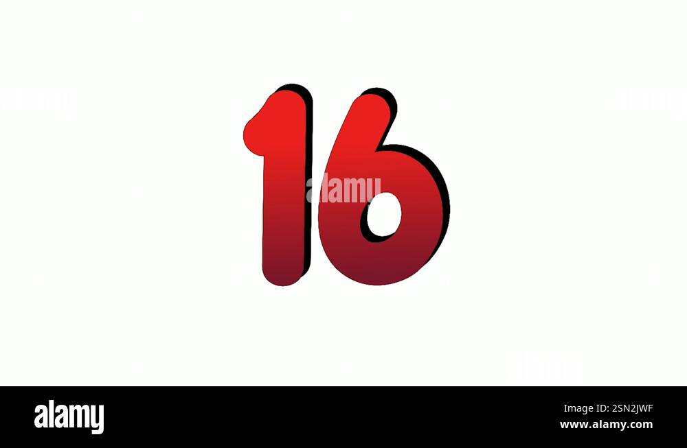 Number 16 sixteen symbol sign animation motion graphics icon on white ...