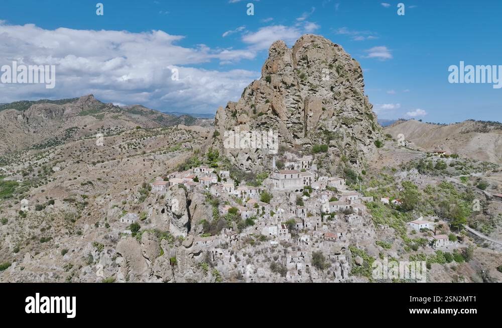Ghost Town from a drone, Pentedattilo Village, Calabria, Italy, Europe ...