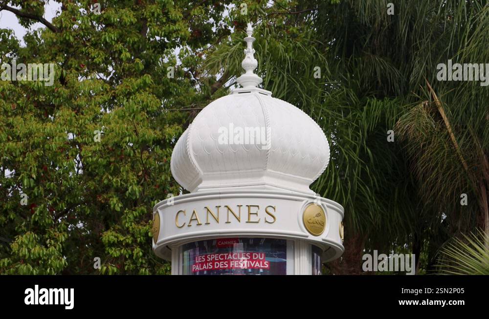 Cannes, France - 04/27/2024: Cannes sign on advertising column in ...