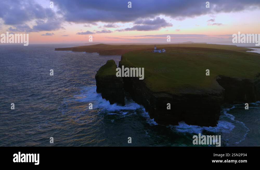 Sunrise at Loop Head Peninsula, Co. Clare. Aerial dolly reveals ...
