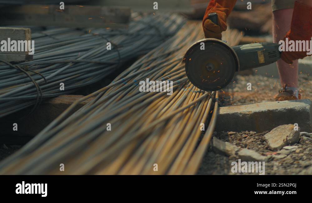 Steel Bar Cutting, Bar Cutter Machine, Construction Worker 4k Stock ...