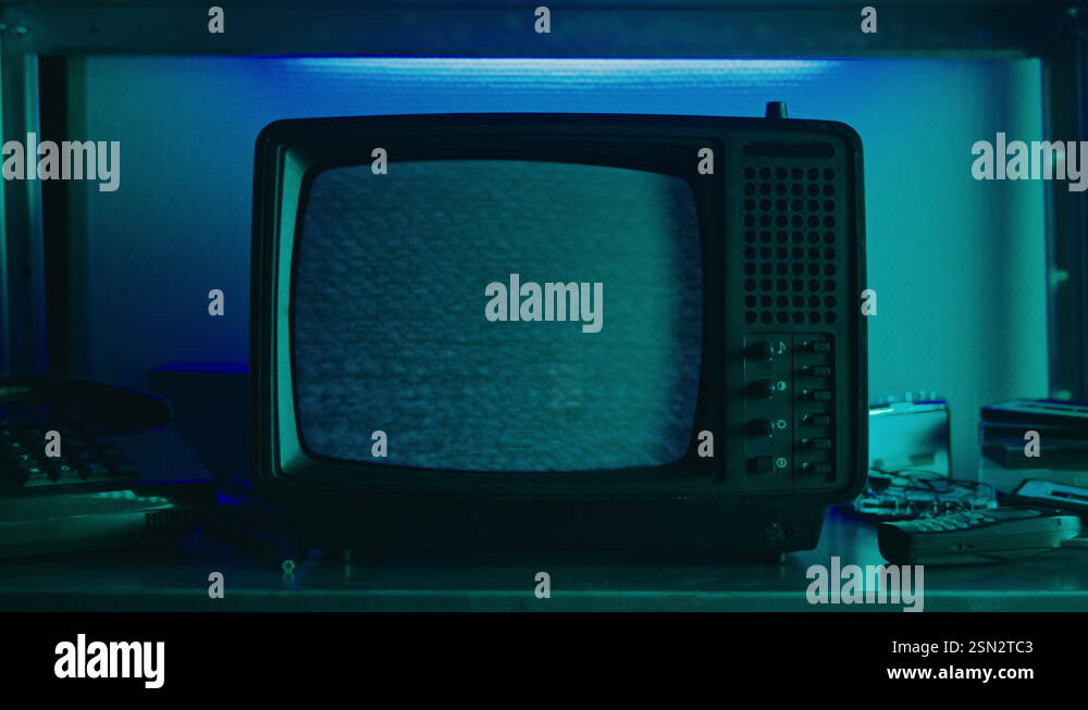 Retro TV, vintage television In a nostalgic setup, a retro TV displays ...