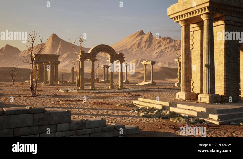 Ancient Greek Hellenic temple ruins on desert arid environment with ...