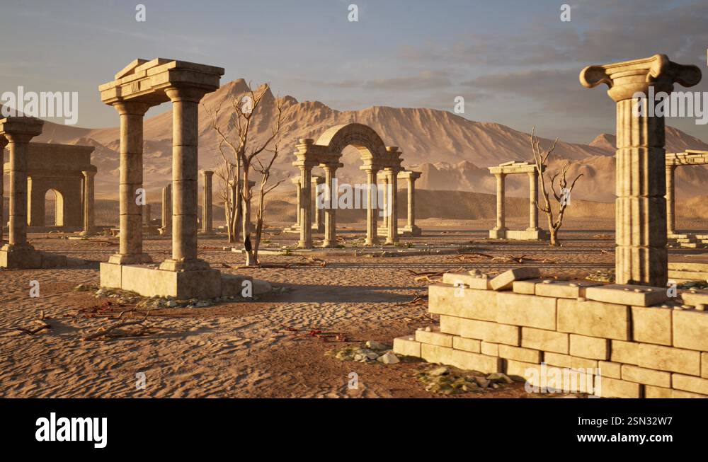 Ancient Greek Hellenic temple ruins on desert arid environment with ...