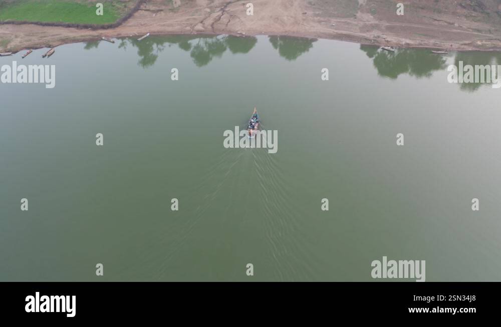 India Madhya Pradesh Narmada Jahajpura Tigaria ghat and temple Aerial ...