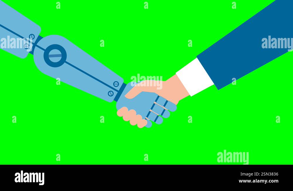 Cooperation with Artificial Intelligence. Ai robot and man handshake ...