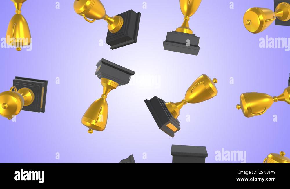 3D Golden Trophies Falling on a Light Background. 3D Award Animation ...