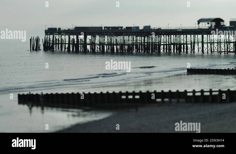 Tilt shift silhouette pier in the UK slow motion 4K Stock Video Footage ...