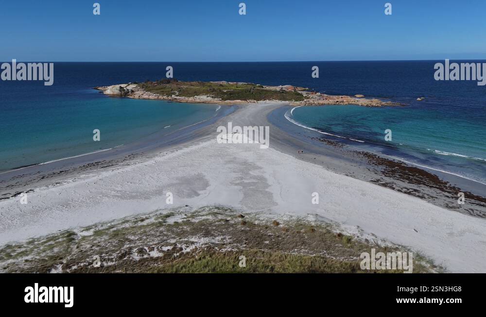 Descending towards Diamond Island with sandbar towards beach, aerial ...