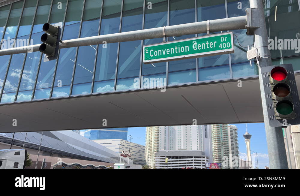 Convention Center Drive sign in downtown Las Vegas 4k Stock Video ...
