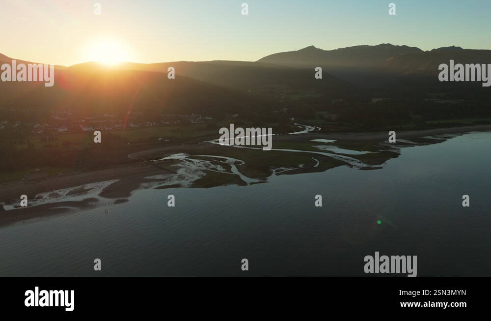 Scenic Shoreline and Mountain View at Sunset, Arran, Scotland Stock ...