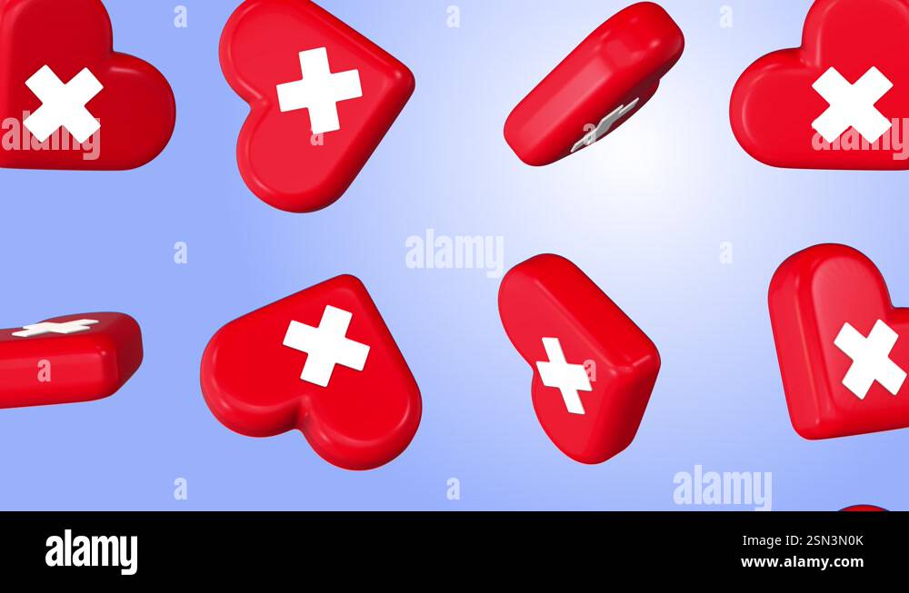 3D Heart with White Plus Symbol Falling Animation. Medical Symbols. Red ...
