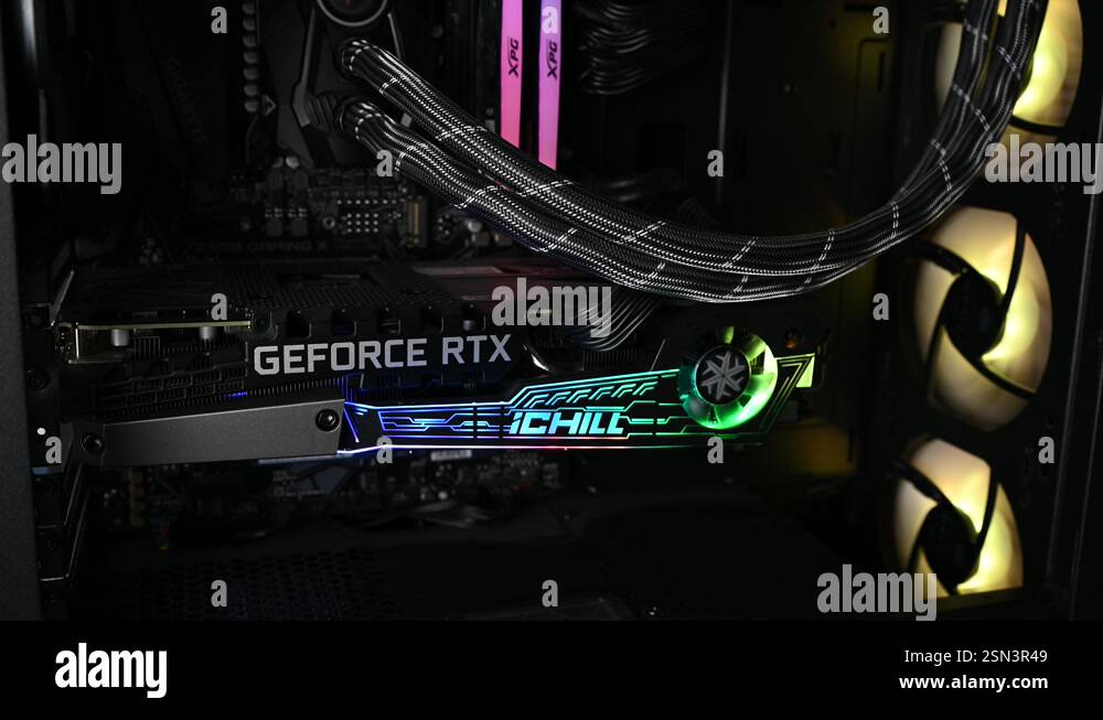 NVidia GeForce RTX 3080 graphics card inside the gaming PC tower Stock ...