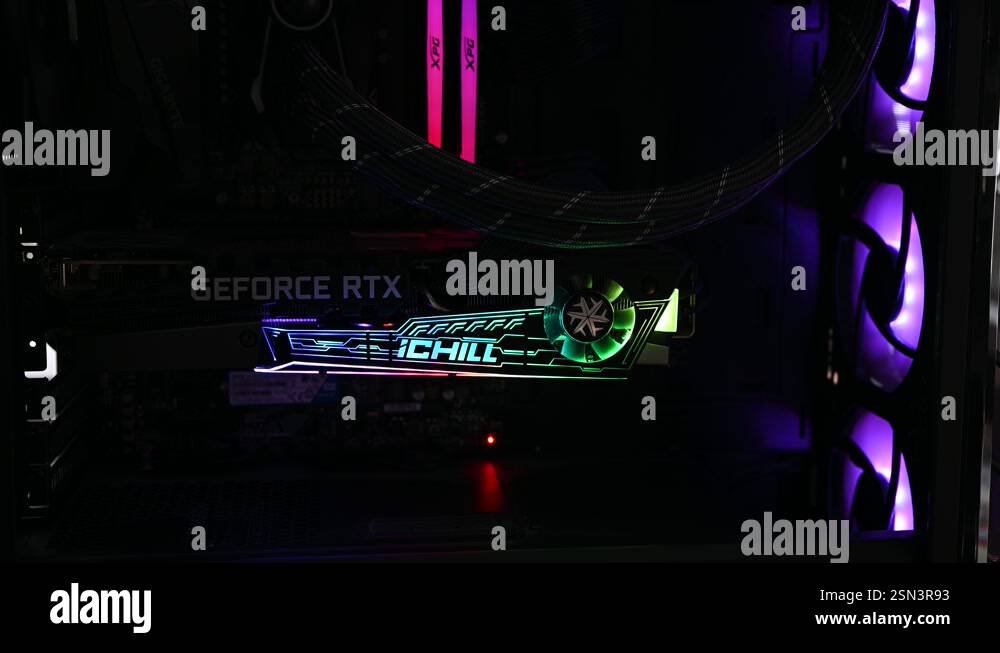 NVidia GeForce RTX 3080 graphics card inside the gaming PC tower Stock ...