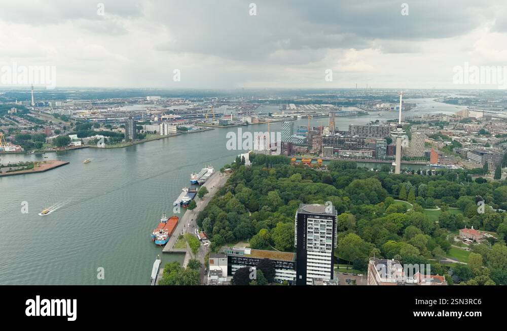 Rotterdam, Netherlands. View of the port. River Nieuwe Maas. Summer day ...